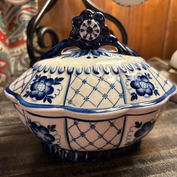 Vintage | Dining | Vintage Gzhel Blue White Porcelain Covered Tureen ...